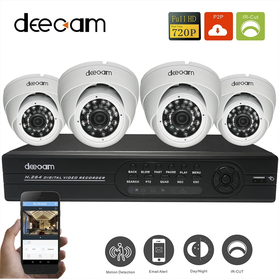 Deecam HD 720P 1MP HDMI CCTV System 4CH Full 720P AHD DVR Kit 4* 720P ...