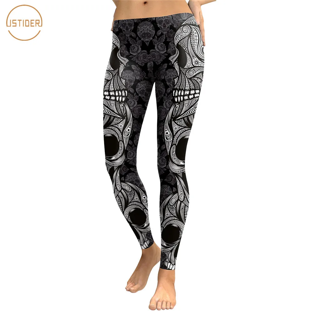 Istider Gothic Style New Design Women Legging Skull Head 3d Printed Rose Fashion Slim Elastic