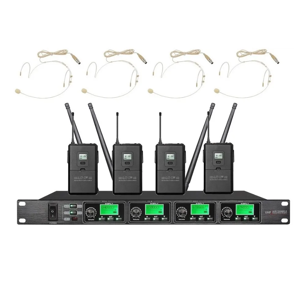 Bolymic 4 Channels Wireless Microphone Headset Headworn Mic Condenser ...