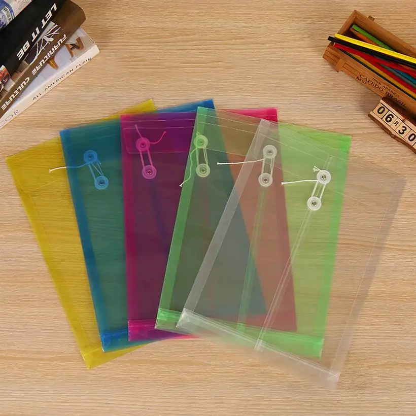 300PCS A4 format File Bag Transparent Wrapped around the rope file ...