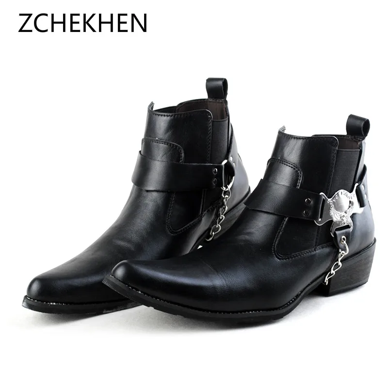 Botines de metal con punta en pico para hombre, botas militares estilo ...