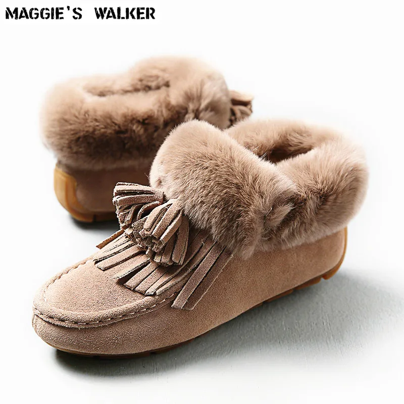 Maggie's Walker Fashion Genuine Leather Rabbit Hair Snow Boots Winter ...