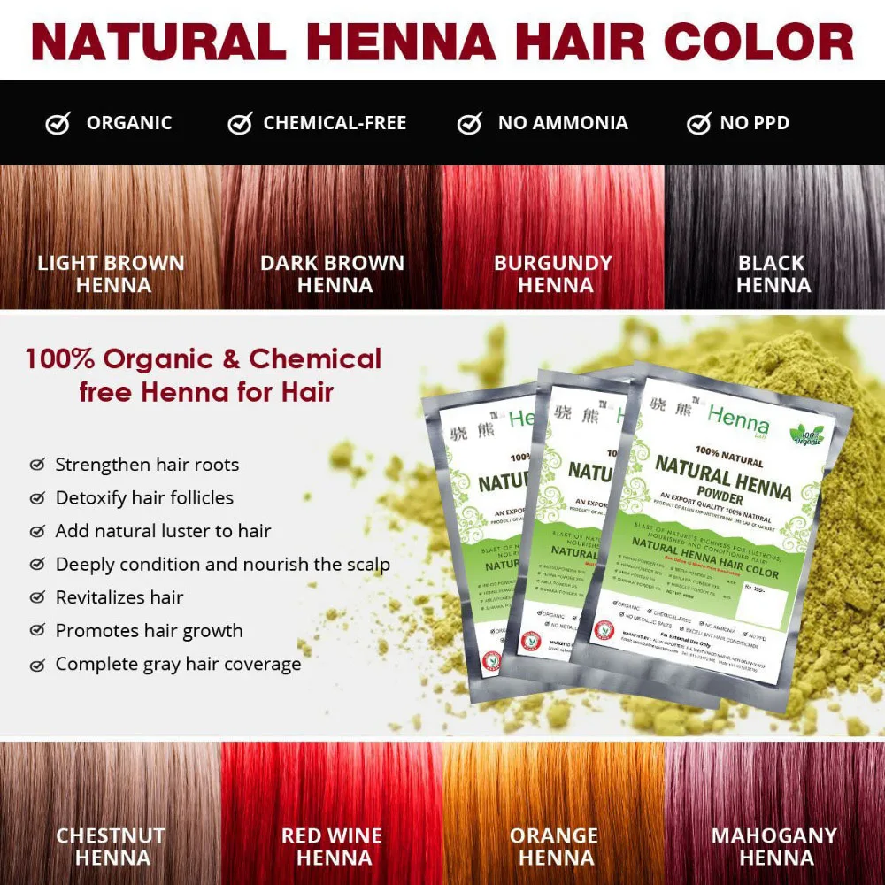 Free ShipNatural Henna Hair Color 100% Organic and Chemical Free Henna ...