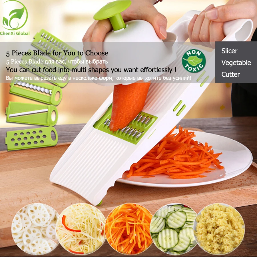 Mandoline Peeler Grater Vegetables Cutter with 5 Stainless Steel Blade ...