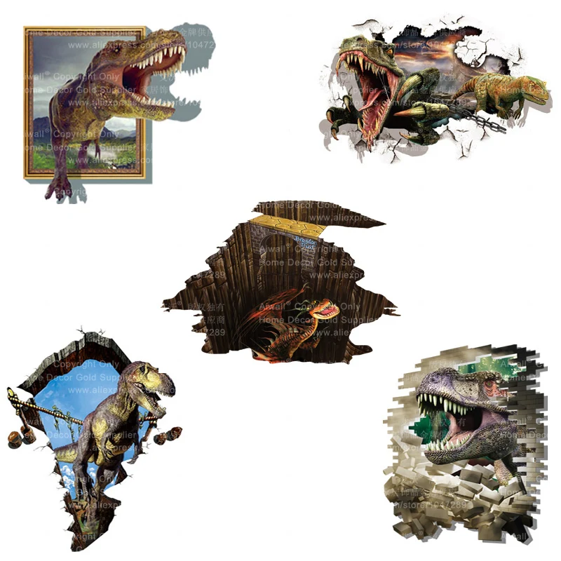 AW8002 3D Dinosaurs Wall Stickers Home Decoration DIY Cartoon Living ...