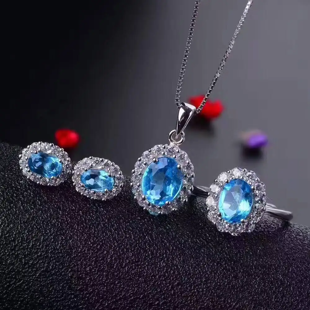 Natural blue topaz gem jewelry sets natural gemstone ring Pendant ...