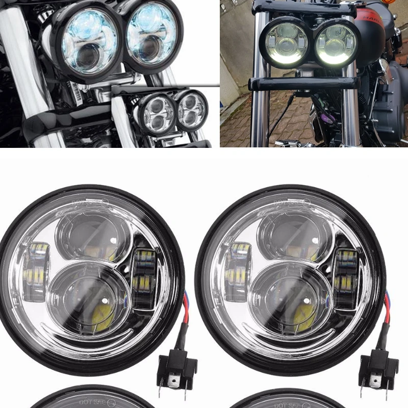 4.65" Blackout LED Headlights DRL for Dyna Fat Bob LED Lamp Headlight ...