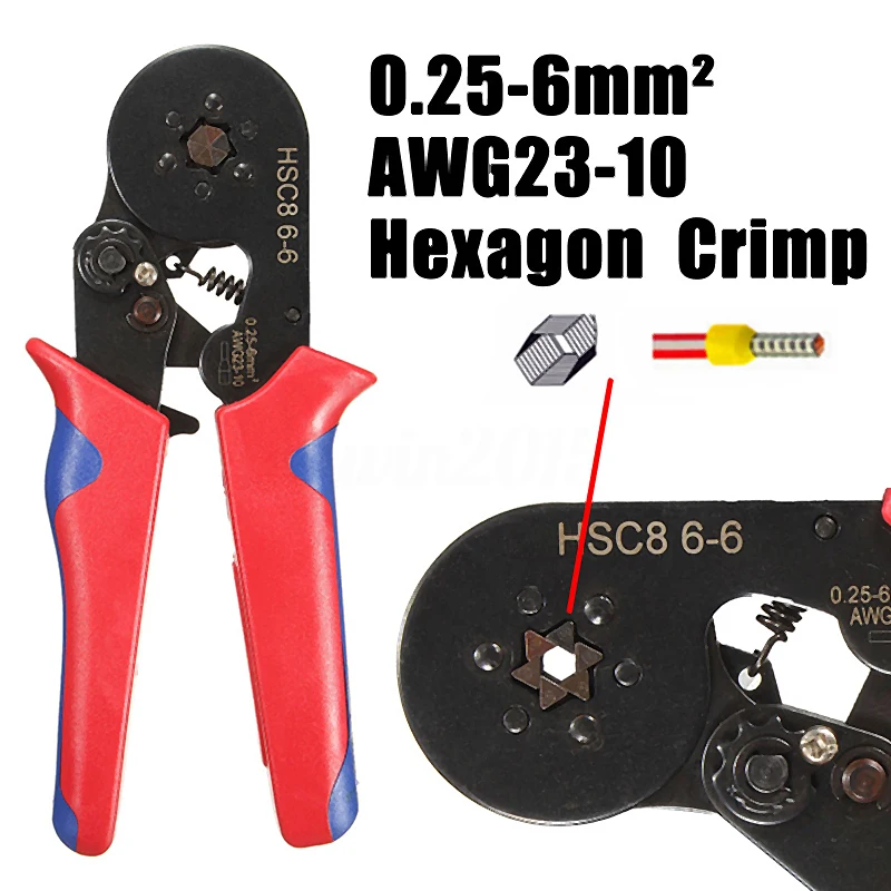 Economic Six Mandrel Ratchet Ferrule Crimper Plier HSC8 6-6 Crimp AWG23 ...