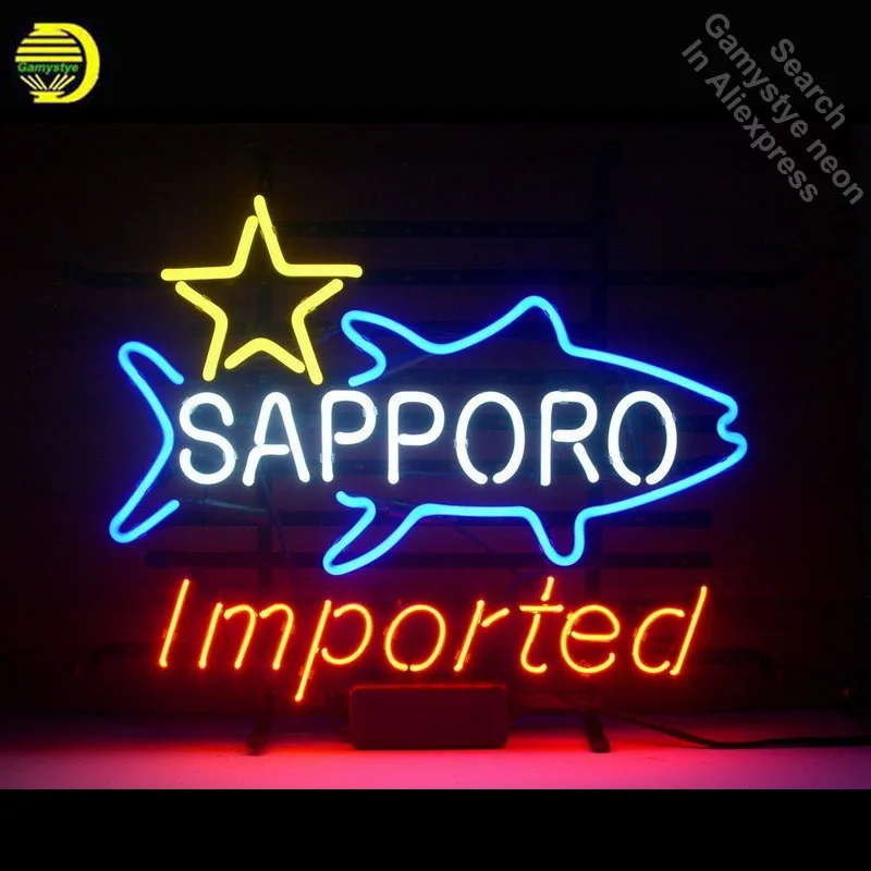 Sapporo Imported Neon Sign Handcrafted Fish Star Neon Bulbs Sign Glass ...