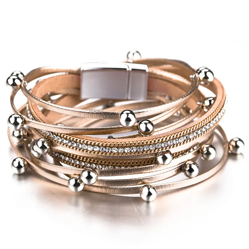 ALLYES Metal Beads Charm Leather Bracelets for Women Fashion 2020 ...