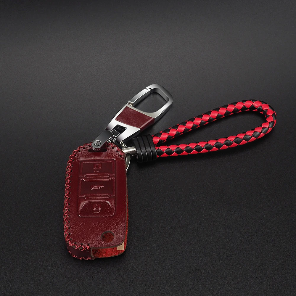 Soft Car Key Case Leather Remote Smart Key Cover Holder For Volkswagen ...