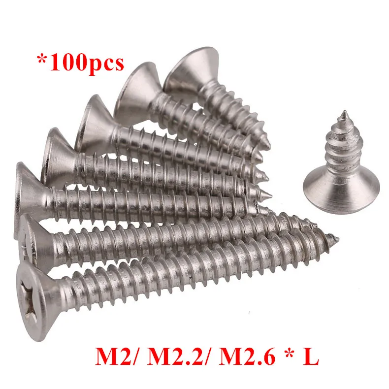 100pcs KA M2 M2 2 M2 6 4 5 6 8 10 12 16 20mm Flat Head Self Tapping