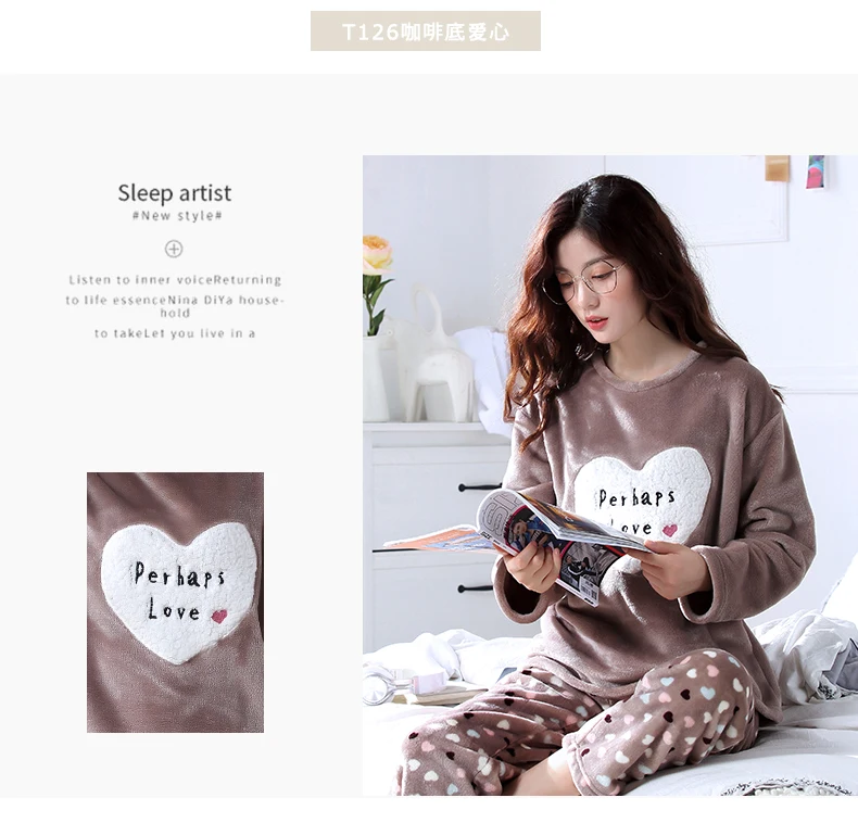 Winter Women Sleepwear Pyjama Suit Thick Warm Cute Sleeping Clothes ...