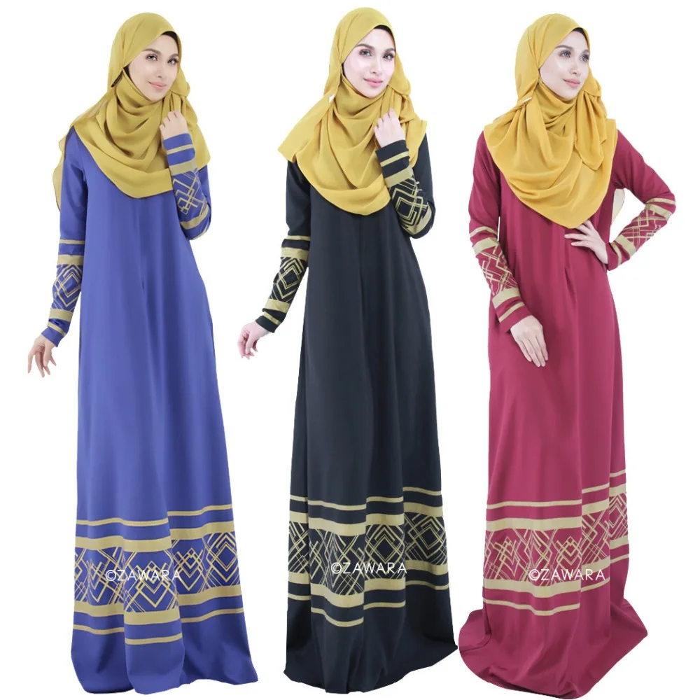 Geometric print Muslim Women Dress Elegant Female Maxi Long Vestidos ...