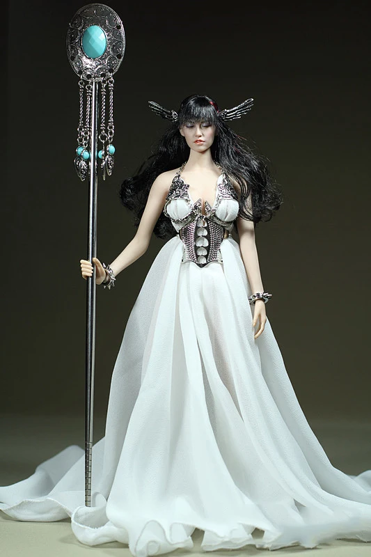 Custom 1 6 Scale Female Action Figure Clothes White Dress With Silver
