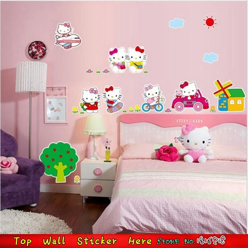 Hot Sale PINK Hello Kitty Cat Wall Stickers DIY Home Baby Girls Room ...