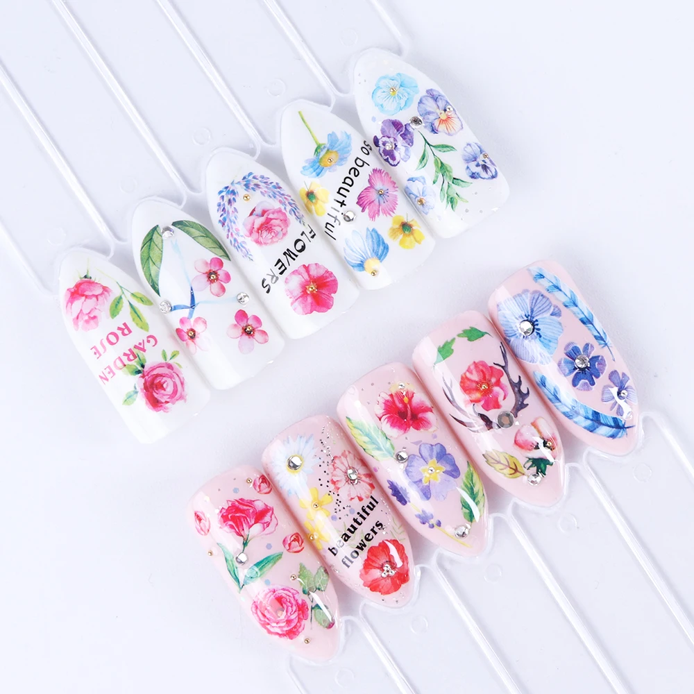 1 Sheet Water Transfer Nail Decals Slider Summer Flowers Left Watermark ...