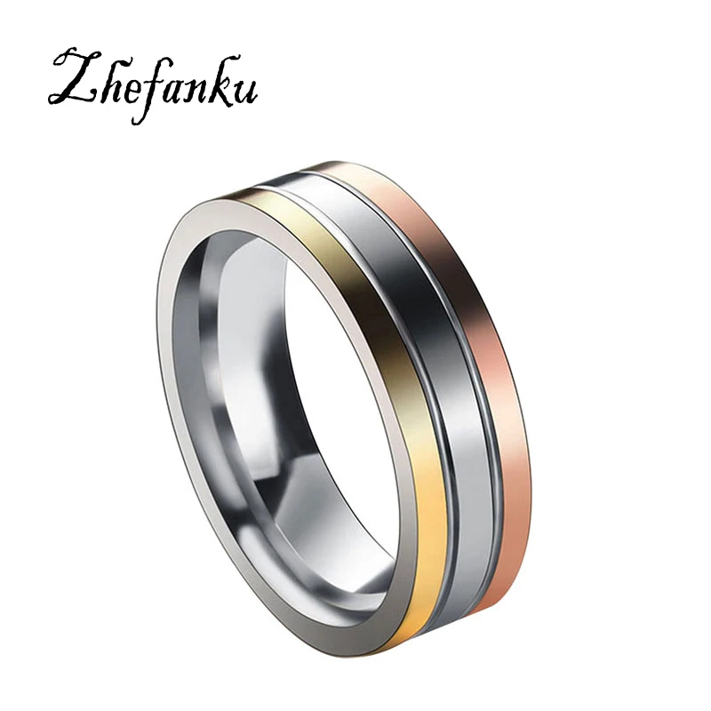 Women Men 6MM Gold Color Ring Simplicity Trendy Three Color 3 IN 1 ...