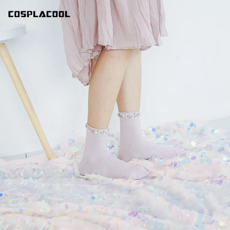[COSPLACOOL] White Pearl Shiny Bright Silk Silver Korea Socks Women ...