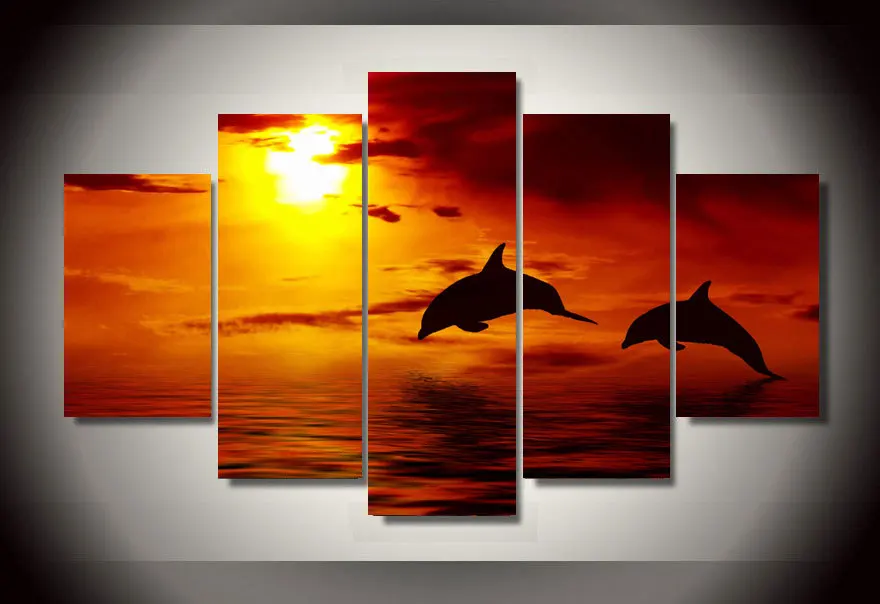 Cuadro de delfín de puesta de sol y Océano impreso sin marco, arte de ...