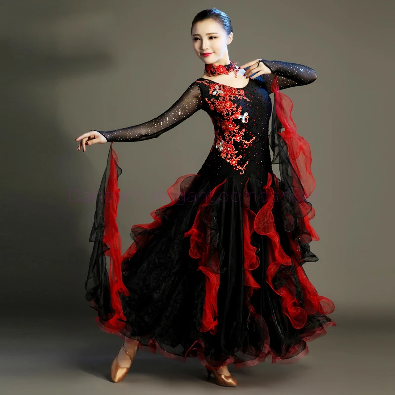 New Ballroom dance costumes embroidery long sleeves stones ballroom ...