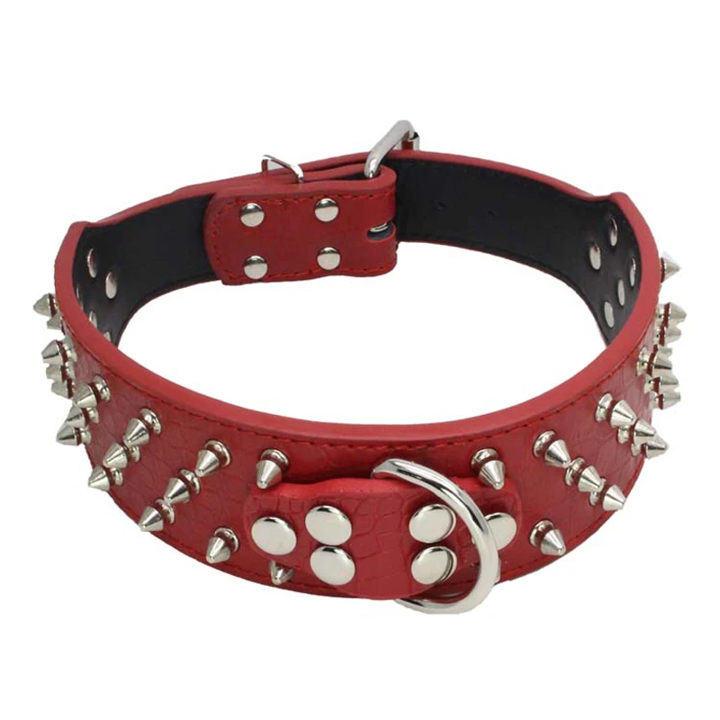 Pet dog collar PU de couro Cravado rivet collar para pitbull pastor ...