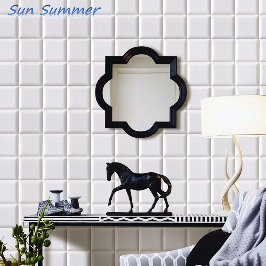 Self adhesive creative mosaic soft 3D embossed wall sticker Living room ...