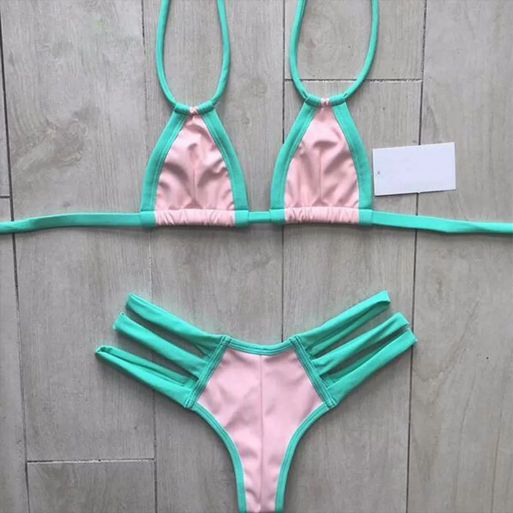 Hongfenyueding Swimsuit Brazilian Bikini Solid Thong Micro Bra Sexy
