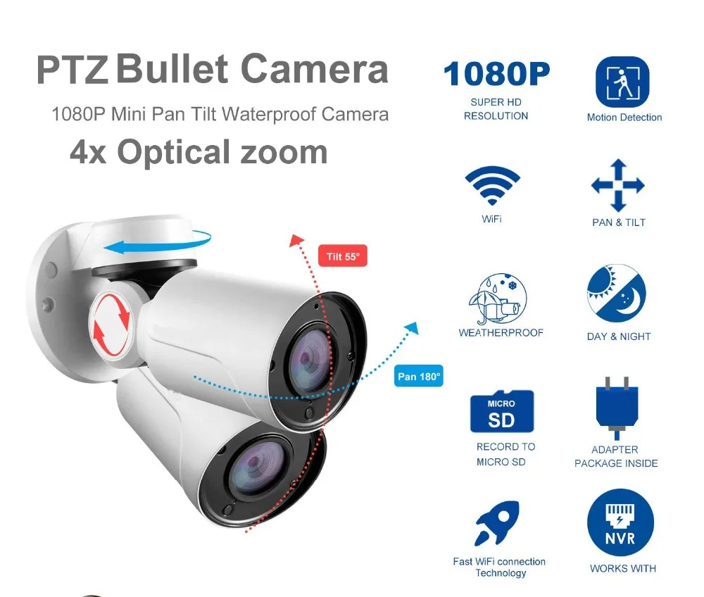 Wireless 4x Zoom Ptz Waterproof Ir Wifi Ip Camera Ip66 With Mic And Sd ...