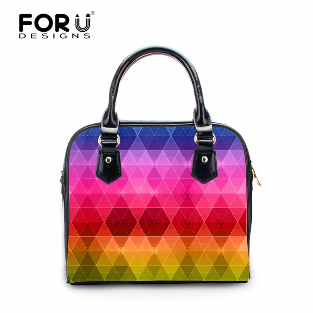 FORUDESIGNS Rainbow Color Print Ladies PU Leather Handbag Women Houlder ...