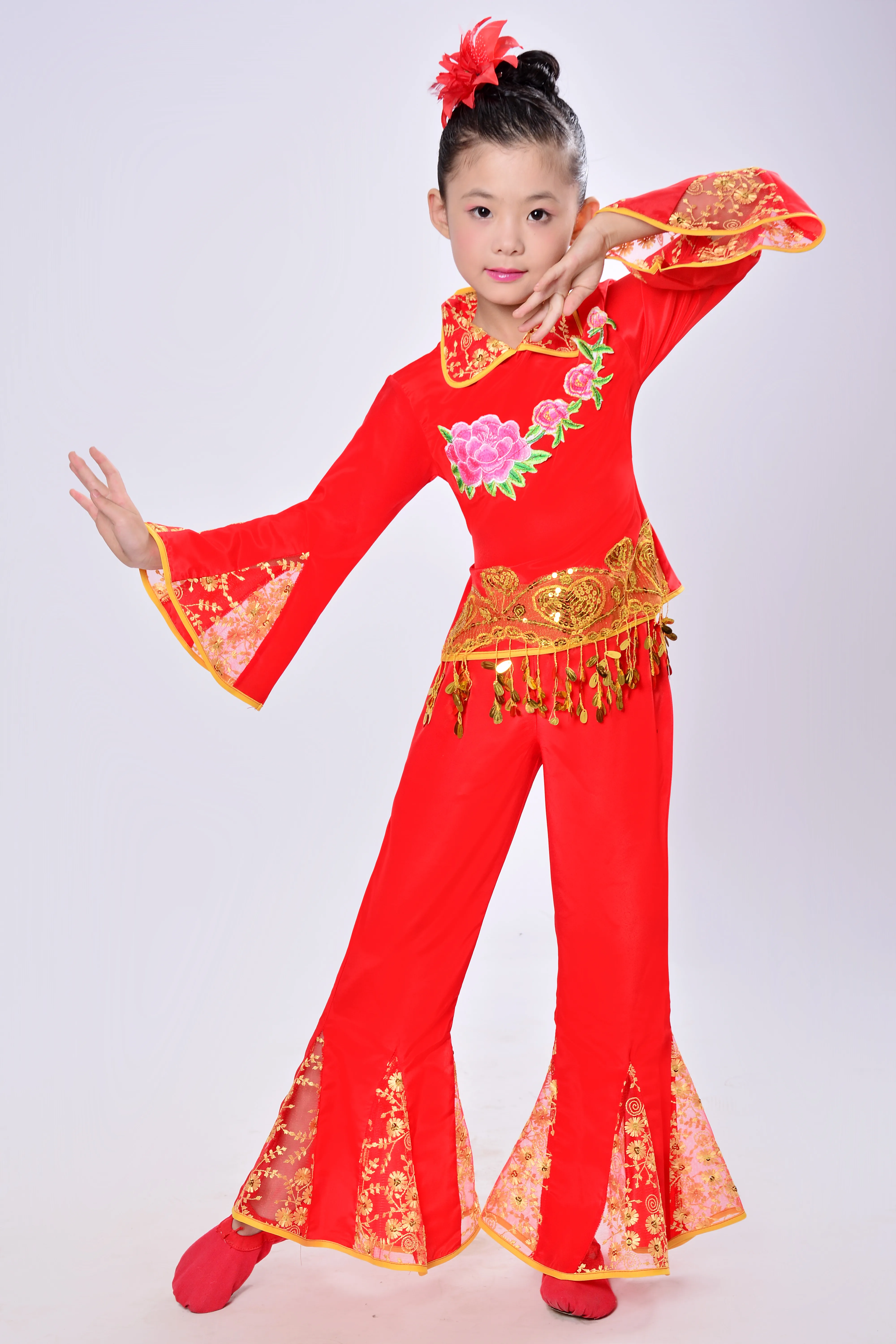 Girl Classical Chinese Yangko Dance Costumes Child Chinese Folk Dance ...