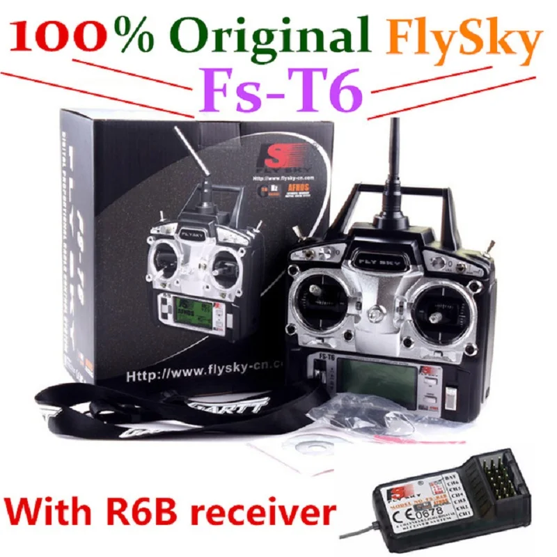 100% original FlySky fs t6 with R6B Receiver RC Transmitter 6CH fly sky ...