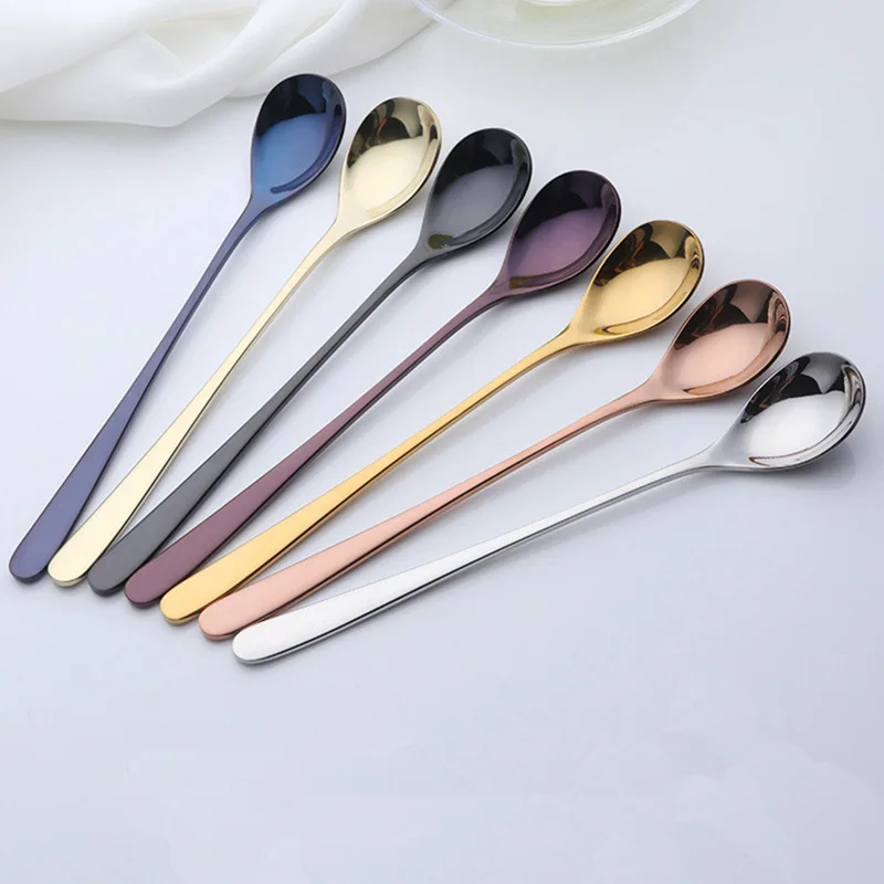 4 7pcs Rainbow Teaspoon Rose Gold Long Handled spoon Stainless Steel ...