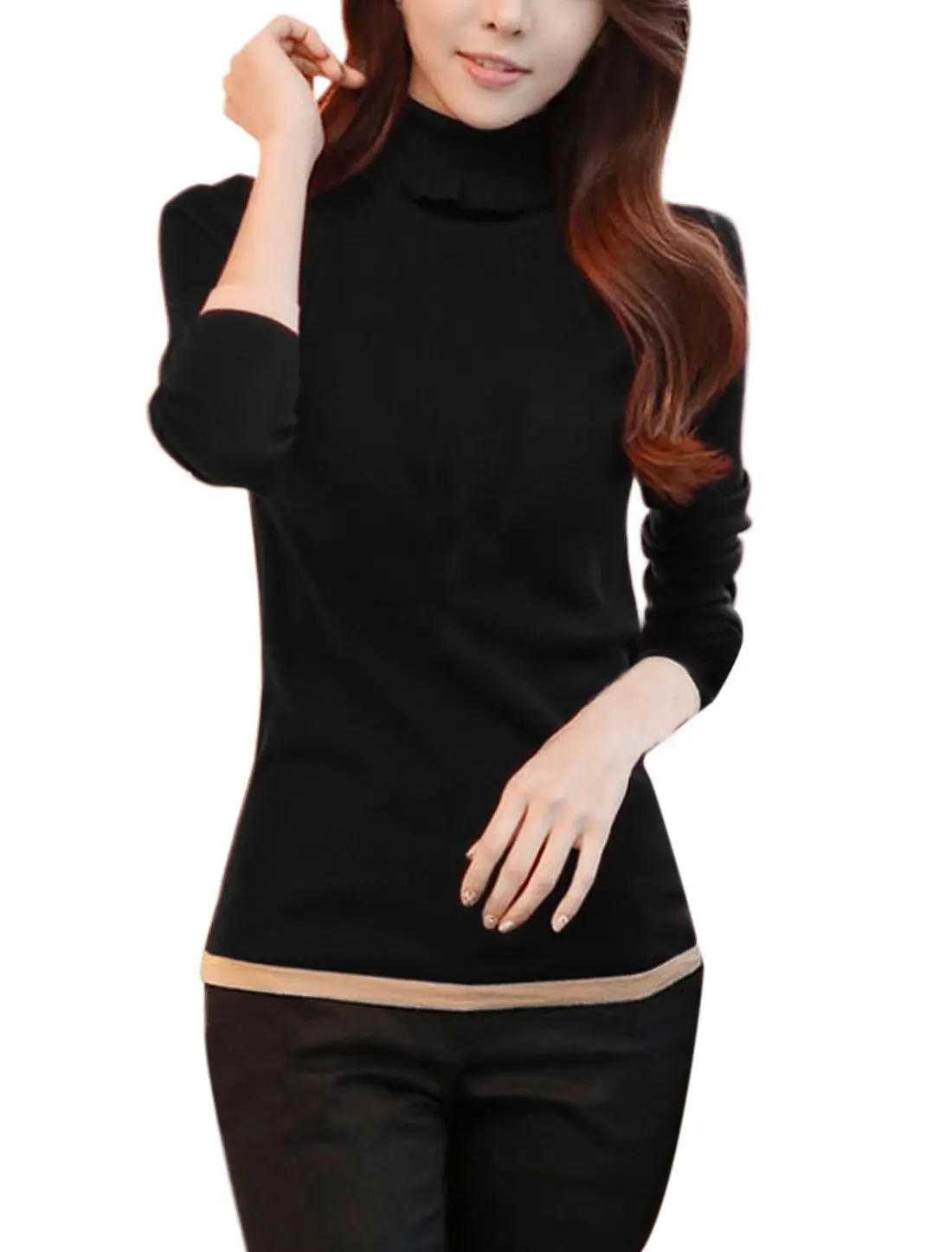 UXCELL Wanita Turtle Neck Lengan Panjang Pullover Slim Fit Kasual Knit ...