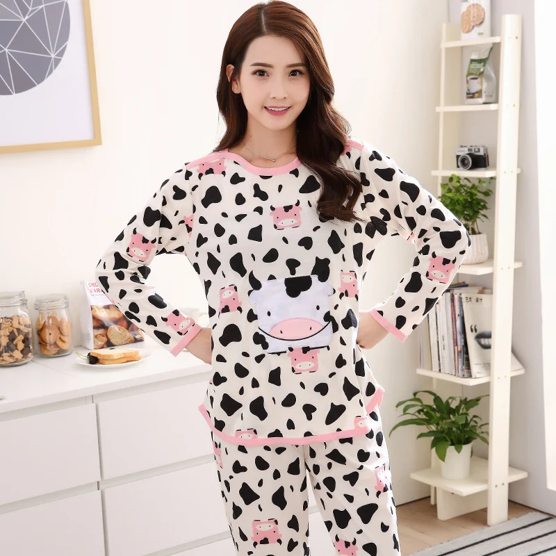 2019 New Autumn Casual Cotton Long Sleeve Women Pajama Sets Cute