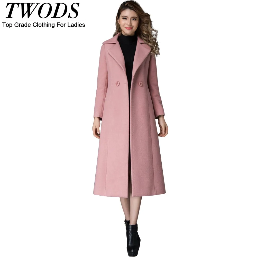 Twods S 4XL Elegant Solid Pink Female Winter Jacket Notched Collar Slim ...