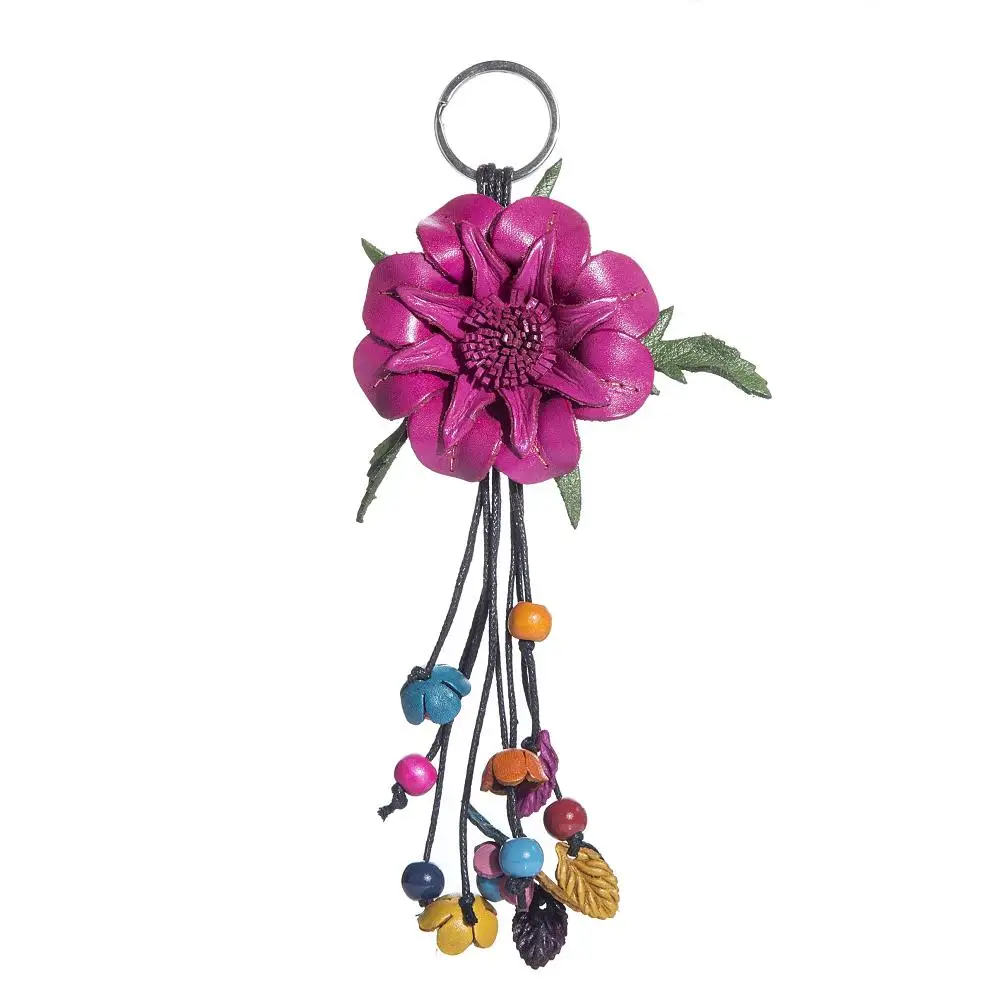 Getsjewels Rose Real Genuine Leather Flower Keychain Metal Women ...