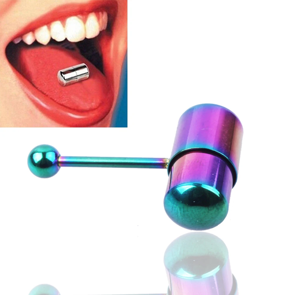 Stainless Steel Vibrating Tongue Ring Barbell Tongue Piercing Jewelry With 2 Batteries In Body