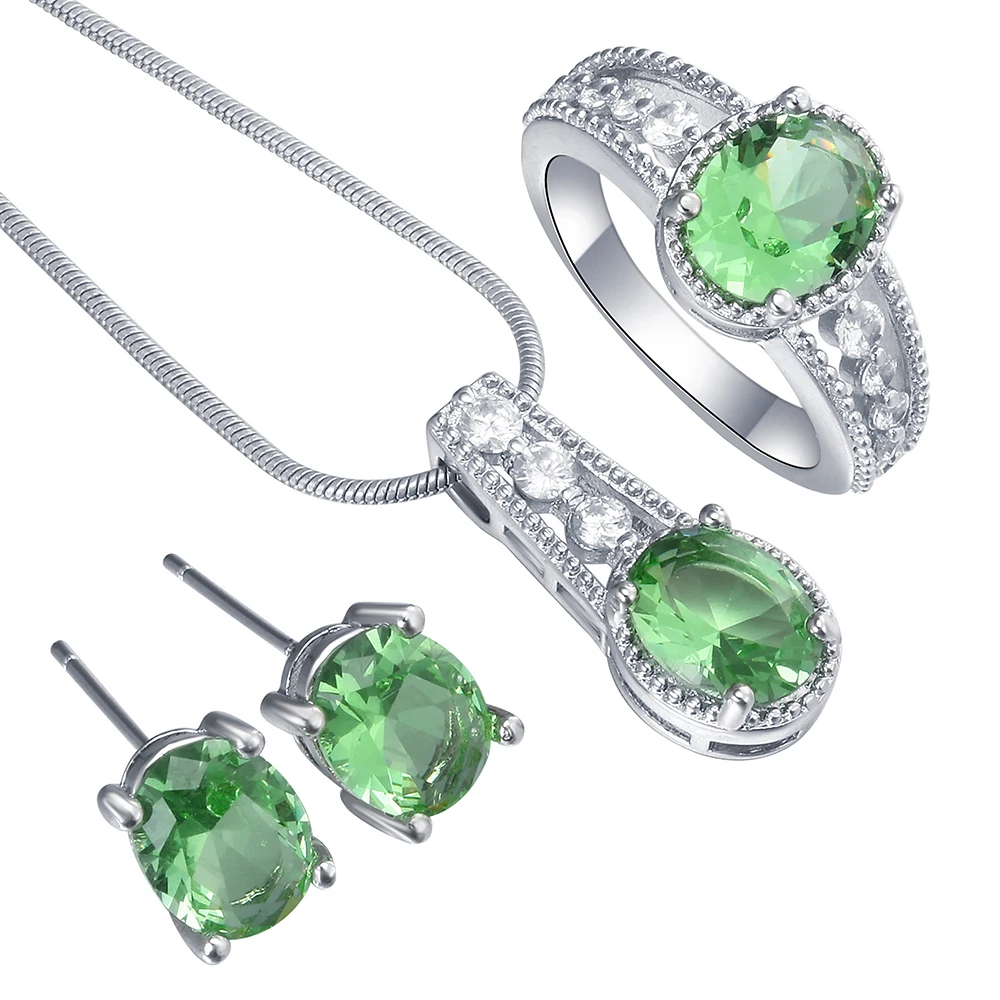 fashion light green CZ Crystal jewelry sets for Woman Wedding oval ...