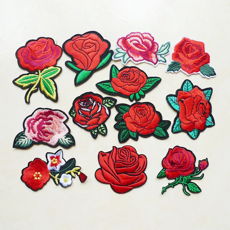 Parches-bordados-de-flores-rosas-para-planchar-ropa-pegatinas-de ...