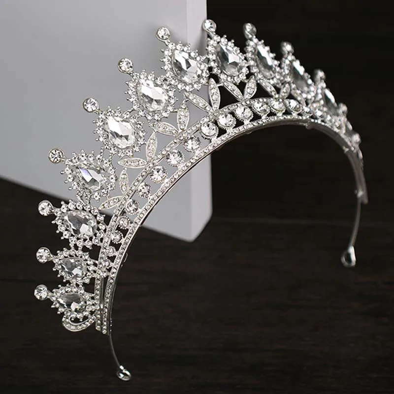 Silver Color Rhinestone Crystal Queen Princess Bride Tiaras Crown Women ...