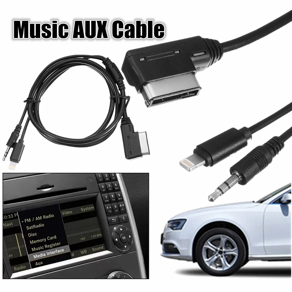High Quality Car Music Interface AUX Cable Cord 8pin Charging FOR IPOD ...