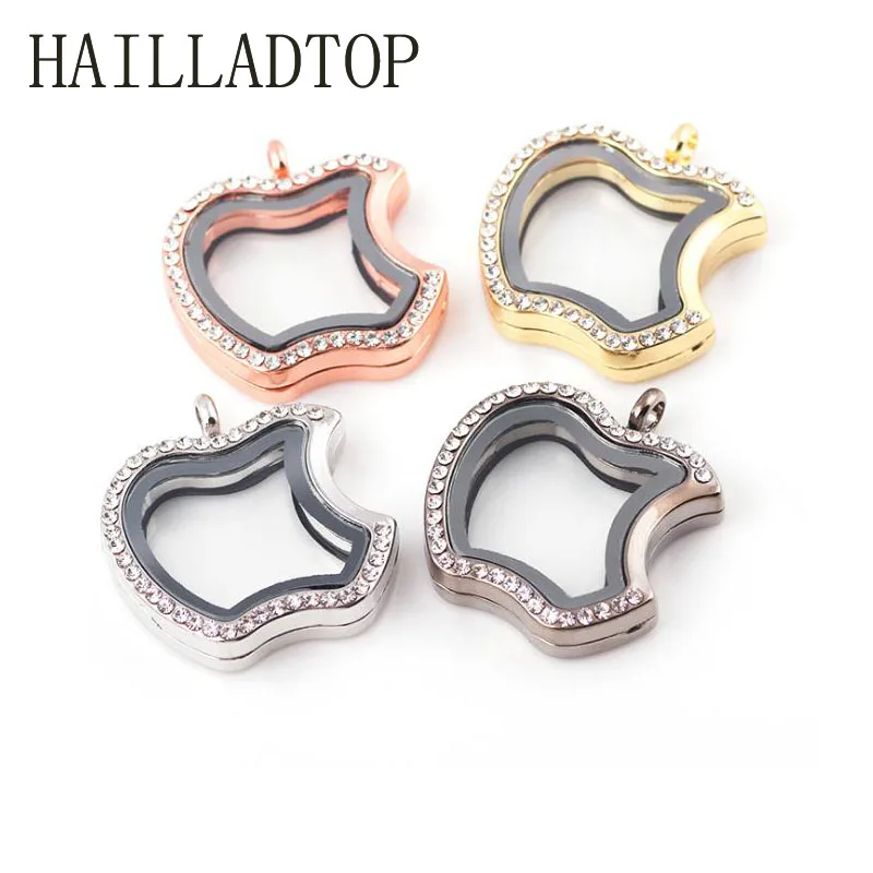 Fashion Jewelry Locket 4 Colors Apple Shape Locket Magnetic Glass Charm ...