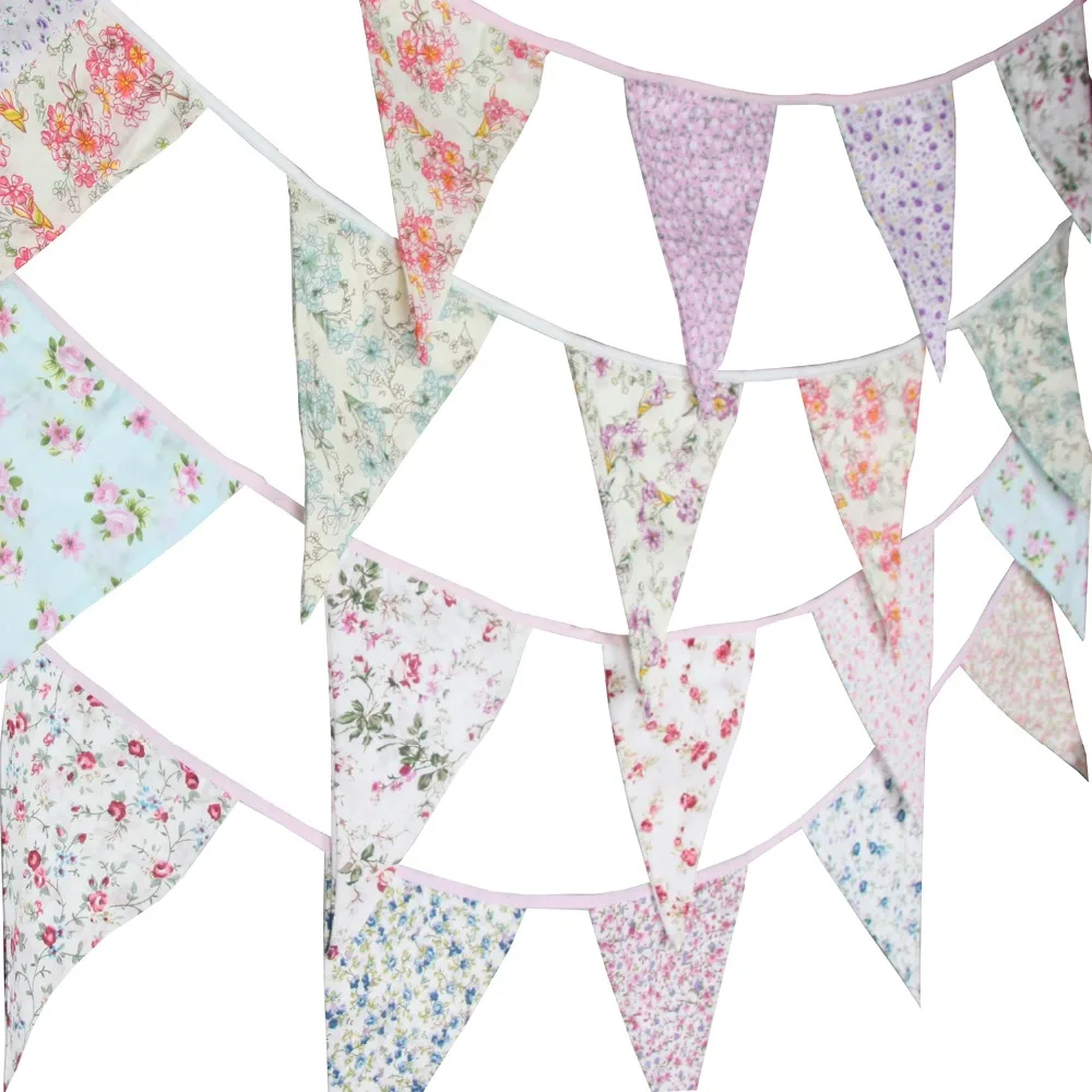 New 12 Flags 3.5M Cotton Fabric Banners Pink Bunting Decor Girl ...