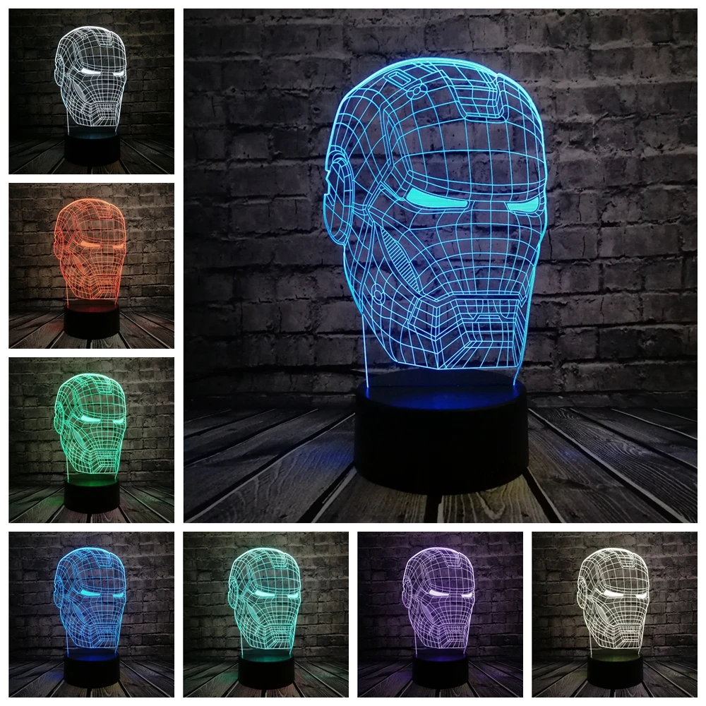 New Marvel Avengers 3D Lamp Iron Man Mask LED Night Light Superhero ...