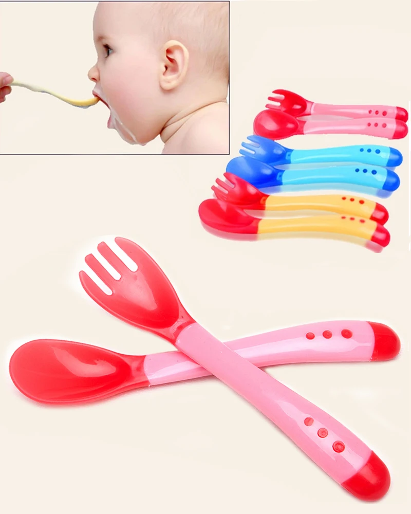 2pc-Baby-Dishes-Feeding-Spoon-Fork-Soft-Silicone-Kids-Children-Flatware ...