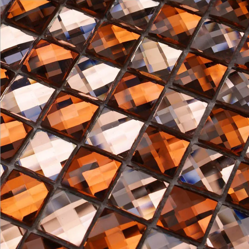 13 beveled edge Coffee White Crystal Glass Diamond Mirror Mosaic Tile ...