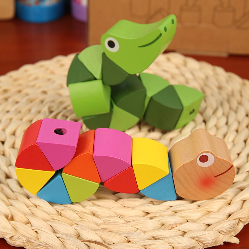 Colorful Wooden Worm Puzzles Kids Learning Educational Didactic Baby ...