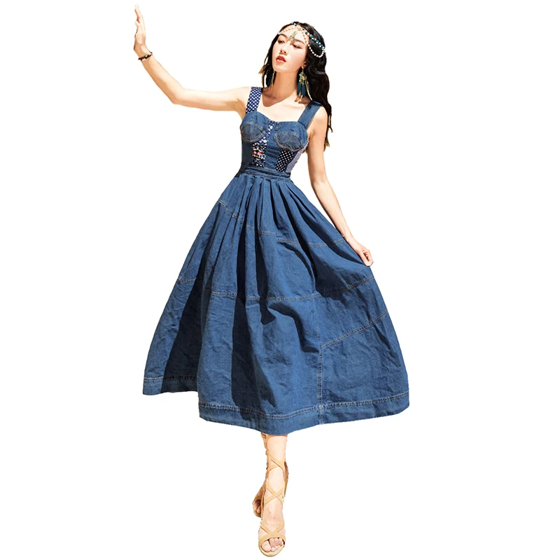 YOSIMI 2018 Autumn Maxi Elegant Vintage Women Long Denim Dress ...