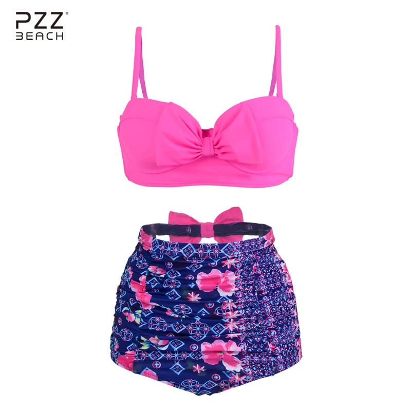 Vintage Bikini Plus Size Swimwear High Waisted Swimsuit Retro Flower ...